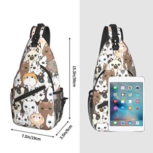 Cat Cartoon Sling Backpack Crossbody Shoulder Bag Travel Hiking Daypack Casual Bookbag