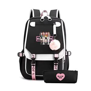 bebbee unisex bangtan boys lisa rose jisoo jennie kawaii laptop backpack middle school students bookbag outdoor daypack for girls boys school (a)