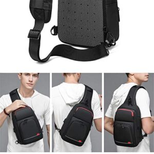 Mens Shoulder Bag for 9.7 inch Tablet,Black Cross-body Chest Sling Pack with USB Charging Port