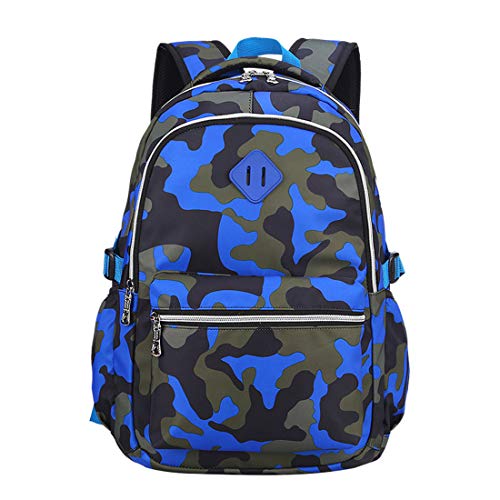 Ladyzone Camo School Backpack Lightweight Schoolbag Travel Camp Outdoor Daypack (Camouflage Blue（NS）)