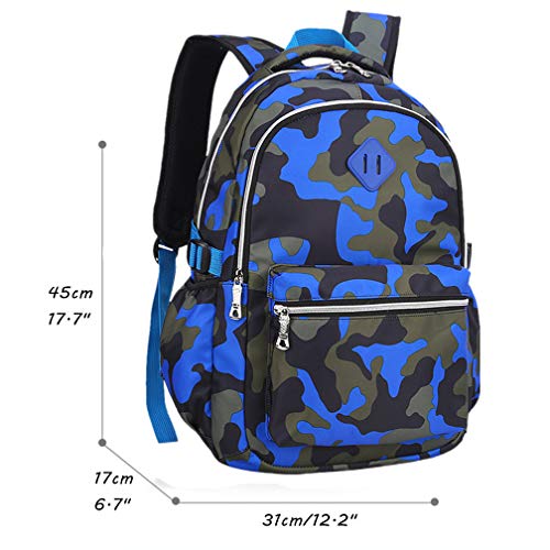 Ladyzone Camo School Backpack Lightweight Schoolbag Travel Camp Outdoor Daypack (Camouflage Blue（NS）)