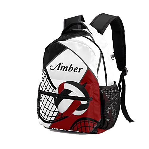 SunFancyCustom Volleyball Red Black Backpack Personalized Daypack Laptop Travel Hiking Bag with Name