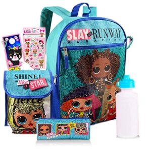 lol backpack with lunch bag set – 7 pc lol backpack for girls 6-12, lunch bag, water bottle, pencil case, door hanger, more | lol dolls school supplies