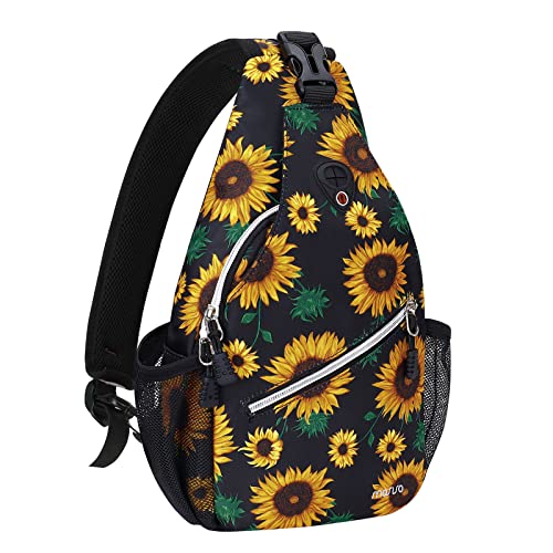 MOSISO Mini Sling Backpack, Small Travel Hiking Daypack Sunflower Rope Crossbody Shoulder Bag, Black