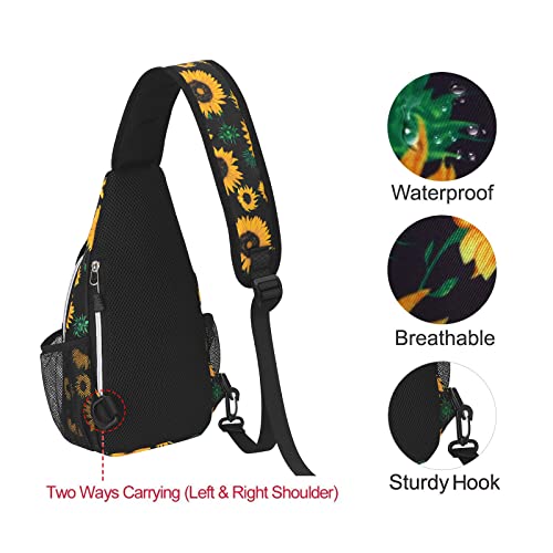 MOSISO Mini Sling Backpack, Small Travel Hiking Daypack Sunflower Rope Crossbody Shoulder Bag, Black