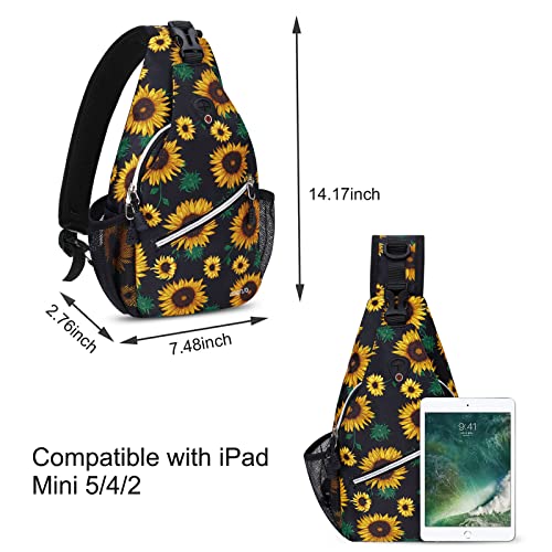 MOSISO Mini Sling Backpack, Small Travel Hiking Daypack Sunflower Rope Crossbody Shoulder Bag, Black