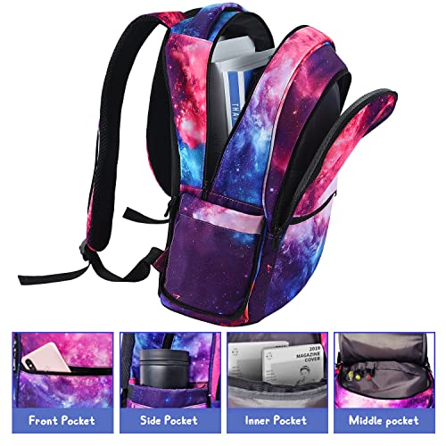 E-Clover Backpack for School Girls Kids Galaxy Backpacks Elementary School Bags Water Resistant Bookba with Removable Shoulder Bag Rucksack Purple Pink Birthday Gifts