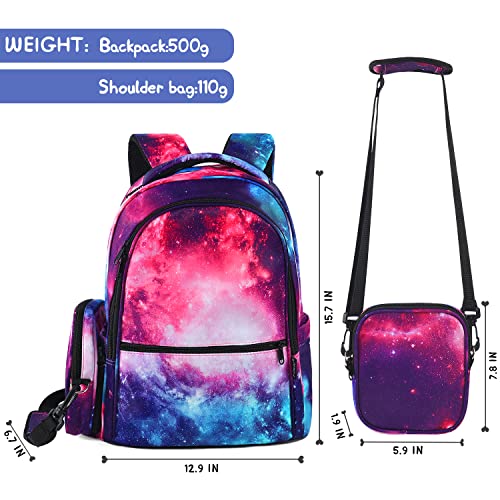 E-Clover Backpack for School Girls Kids Galaxy Backpacks Elementary School Bags Water Resistant Bookba with Removable Shoulder Bag Rucksack Purple Pink Birthday Gifts