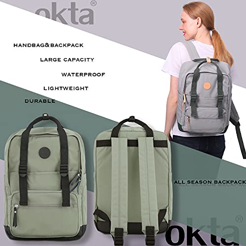 OKTA Laptop Waterproof Hiking Backpack for women - Shoulders School Bag (Olive-green)