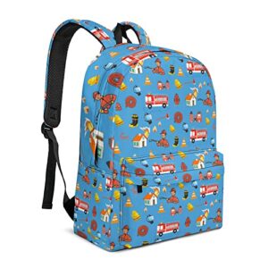 fire truck backpack durable lightweight fireman print school bag with adjustable strap, classic firefighter backpack for boy teen, casual daypack suitable for travel/school/library, blue fire fighting