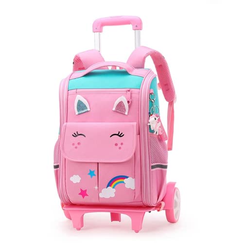 HUIHSVHA Cute Cartoon Rolling Backpack, boys girls Luggage Trolley Case School Bags , Travel Vacation Backpacks with Wheels