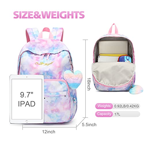 Otbjmbx Backpack for Girls, Kids Elementary Bookbag, Waterproof Large Space School Backpacks for Teens, suitable for Travel and School (Tie Dyed Purple)