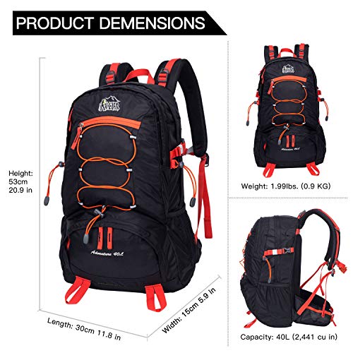 Aveler 40L Versatile Lightweight Nylon High Performance Hiking Backpack With Integrated Rain Cover