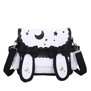 vtyubx japanese kawaii bunny ear backpack with cute manga girl school backpack book bag satchel student cosplay teen lolita jk (black, small)