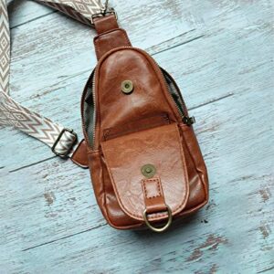 Women Chest Bag Sling Bag Guitar Strap Small Crossbody PU Leather Satchel Daypack Multipurpose Chest Bag For Traveling