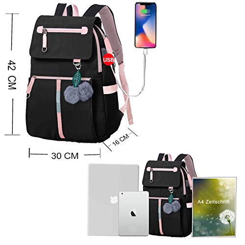 Backpack for Girls Schoolbag Children Bookbag Women Casual Daypack-Black