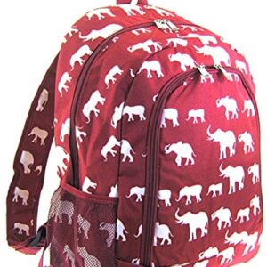 Elephant Print Full Sized Backpack (Burgundy Red)