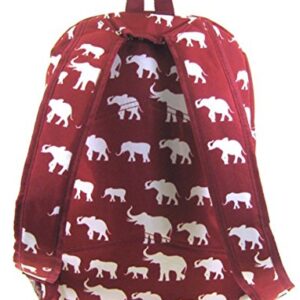 Elephant Print Full Sized Backpack (Burgundy Red)