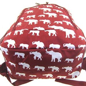 Elephant Print Full Sized Backpack (Burgundy Red)