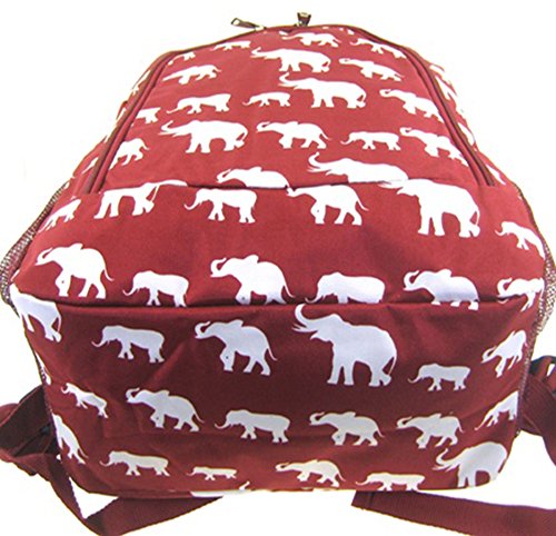 Elephant Print Full Sized Backpack (Burgundy Red)