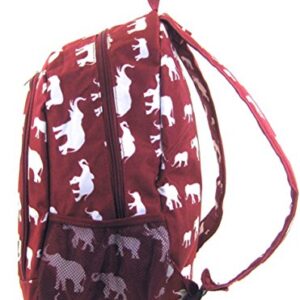 Elephant Print Full Sized Backpack (Burgundy Red)