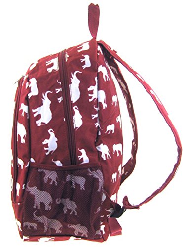 Elephant Print Full Sized Backpack (Burgundy Red)