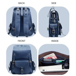 Handmade World Vintage Full Grain 20 Inch Blue Leather Laptop Large Backpack Casual Bookbag Daypack Camping Travel Rucksack Knapsack