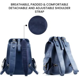 Handmade World Vintage Full Grain 20 Inch Blue Leather Laptop Large Backpack Casual Bookbag Daypack Camping Travel Rucksack Knapsack