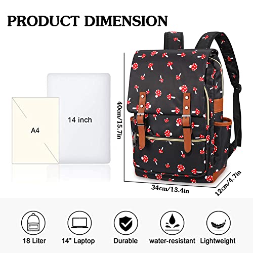 Mushroom Laptop Backpack for Girls Women, College School Bookbags for Teenagers