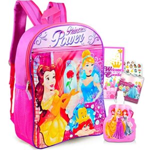 disney princess backpack for girls 4-6 – bundle with 15” disney princess school backpack, disney princess drink pouch, stickers, more (disney princess backpack kids)