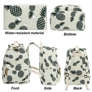 Bookbag School Backpack Girls Cute Schoolbag for 15 inch Laptop backpack set (Beige A002 Green pineapple)