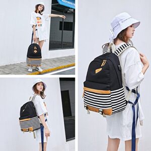 Women Laptop Backpack High School Bookbag 15.6 inch Casual Travel College Canvas with USB Charging Port (4-Black)