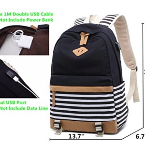 Women Laptop Backpack High School Bookbag 15.6 inch Casual Travel College Canvas with USB Charging Port (4-Black)