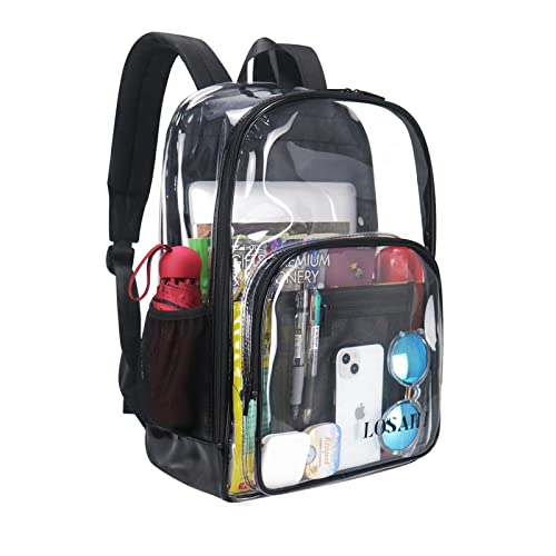 Clear Backpack Heavy Duty Transparent: Waterproof PVC See Through Backpacks with Separate Shoe Compartment - Large Plastic Clear Laptop Bookbag for School Work Sports Black