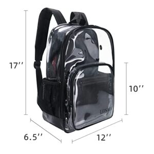 Clear Backpack Heavy Duty Transparent: Waterproof PVC See Through Backpacks with Separate Shoe Compartment - Large Plastic Clear Laptop Bookbag for School Work Sports Black