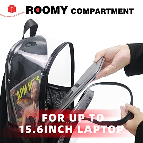 Clear Backpack Heavy Duty Transparent: Waterproof PVC See Through Backpacks with Separate Shoe Compartment - Large Plastic Clear Laptop Bookbag for School Work Sports Black