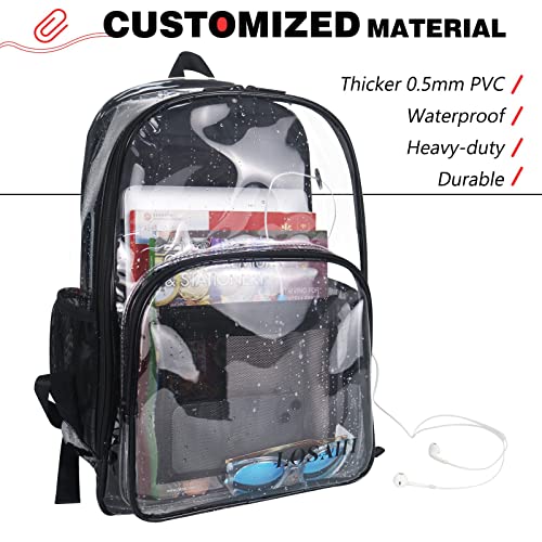 Clear Backpack Heavy Duty Transparent: Waterproof PVC See Through Backpacks with Separate Shoe Compartment - Large Plastic Clear Laptop Bookbag for School Work Sports Black