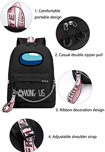 ChamZA Classic Us Backpack Unisex Bookbag w USB & Headphone Ports & Cables High-Capacity Book Bags for Boys Girls Comfortable Stylish Adults' Daypack (Pink), 17.7x 5.9 X 12.6 inch