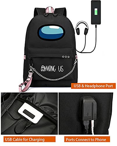 ChamZA Classic Us Backpack Unisex Bookbag w USB & Headphone Ports & Cables High-Capacity Book Bags for Boys Girls Comfortable Stylish Adults' Daypack (Pink), 17.7x 5.9 X 12.6 inch