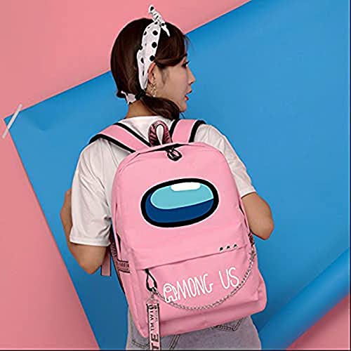 ChamZA Classic Us Backpack Unisex Bookbag w USB & Headphone Ports & Cables High-Capacity Book Bags for Boys Girls Comfortable Stylish Adults' Daypack (Pink), 17.7x 5.9 X 12.6 inch