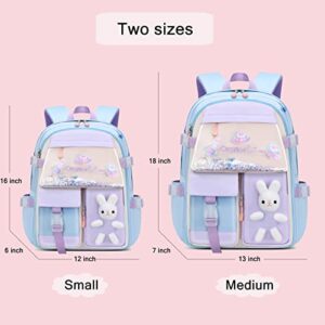 QENIN Cute Backpack Bunny Backpack Kawaii Backpack Waterproof Laptop Backpack（Purple，M）