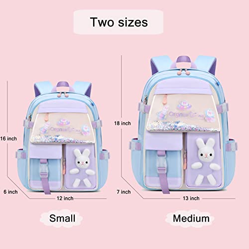 QENIN Cute Backpack Bunny Backpack Kawaii Backpack Waterproof Laptop Backpack（Purple，M）