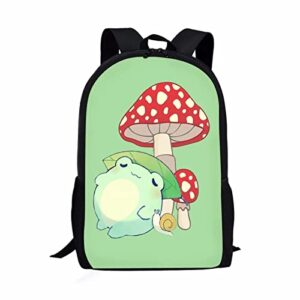 wellflyhom 16 inch school bag mushroom frog backpack purse for girls elementary middle school bookbag cute bagpack large capacity shoulder bags casual daypack laptop bags satchel