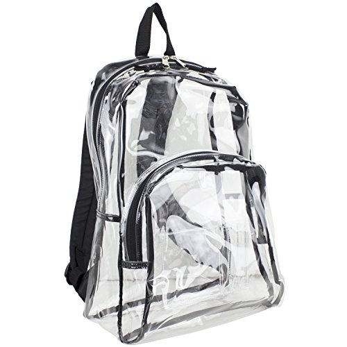 Eastsport Clear Backpack, Fully Transparent with Adjustable Colorful Padded Straps - Black