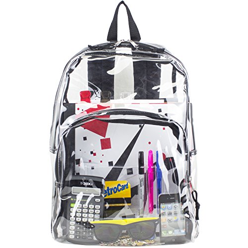 Eastsport Clear Backpack, Fully Transparent with Adjustable Colorful Padded Straps - Black