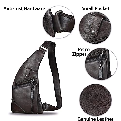 Genuine Leather Sling Bag for Men Vintage Handmade Crossbody Daypack Hiking Backpack Retro Crossbody Shoulder Bag (DarkCoffee)