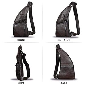 Genuine Leather Sling Bag for Men Vintage Handmade Crossbody Daypack Hiking Backpack Retro Crossbody Shoulder Bag (DarkCoffee)