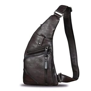 Genuine Leather Sling Bag for Men Vintage Handmade Crossbody Daypack Hiking Backpack Retro Crossbody Shoulder Bag (DarkCoffee)