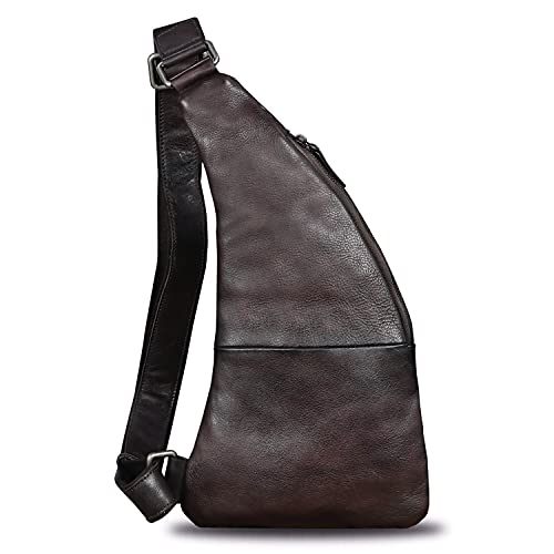 Genuine Leather Sling Bag for Men Vintage Handmade Crossbody Daypack Hiking Backpack Retro Crossbody Shoulder Bag (DarkCoffee)