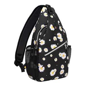 mosiso sling backpack, travel hiking daypack daisy rope crossbody shoulder bag, black